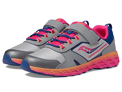 Saucony Wind Shield A/C Sneaker, Grey/Pink/Navy, 1.5 US Unisex Big Kid