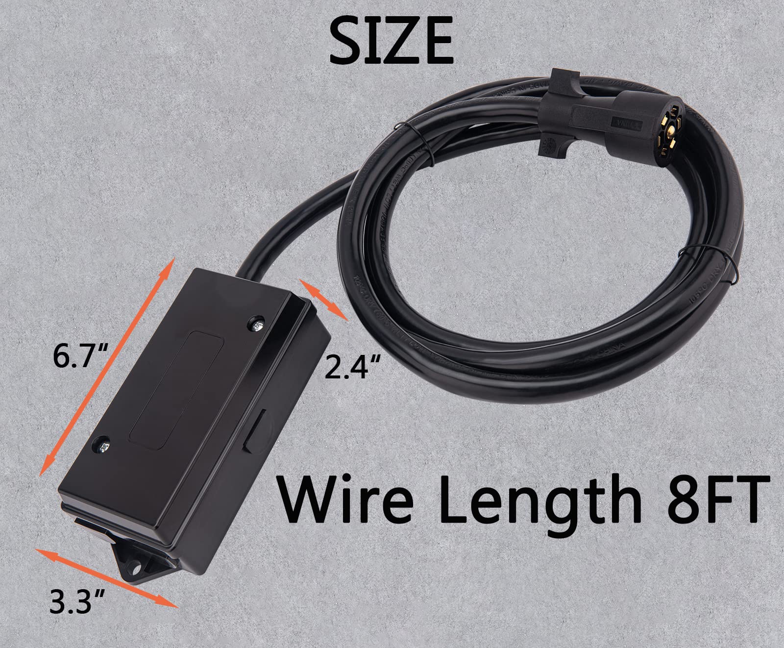 7 Pin Trailer Wiring Harness Plug, 7 Way Plug Inline Trailer Cord, 8 Feet, with Box, for Your Trailers, RVs, Campers, caravans, Food Vans and Other Towed Vehicles
