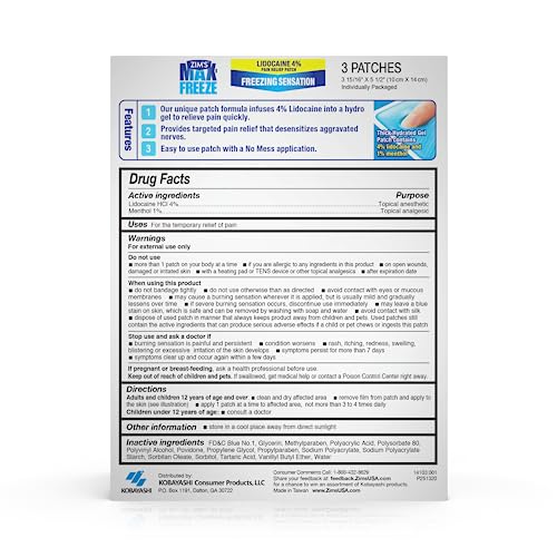 Zim's Max Freeze 4% Lidocaine Pain Relief Patches | 5 Count, White (P251220)