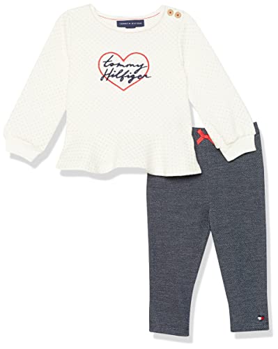 Tommy Hilfiger Baby Girls 2 Pieces Legging Baby and Toddler Layette Set, Egret/Navy, 3 6M US