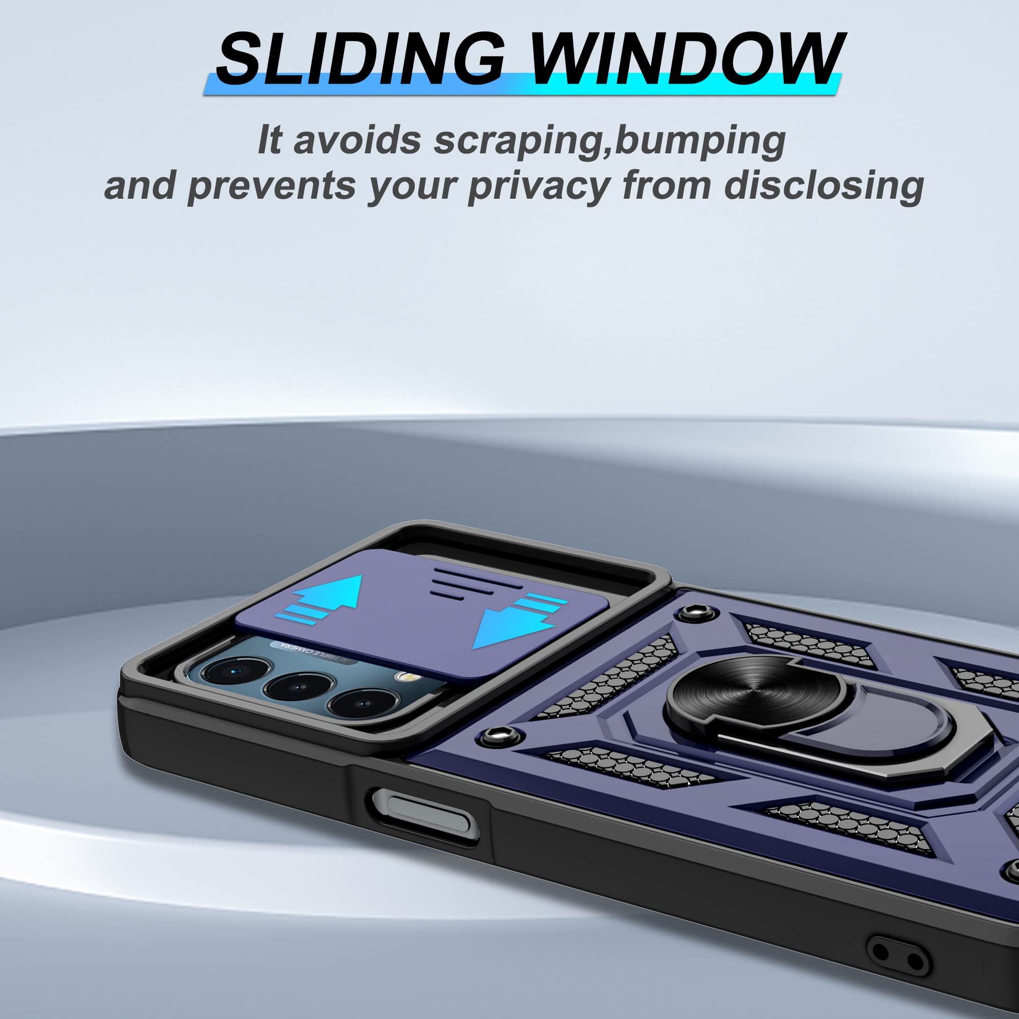 for OnePlus Nord N200 5G Case with HD Screen Protector with Slide Camera Cover, Atump 360° Rotation Ring Kickstand [Military Grade] Shockproof Protective Case for OnePlus Nord N200 5G,Blue
