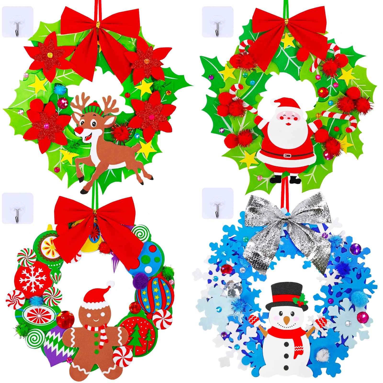 Winlyn 12 Sets Christmas Craft Kits Winter Crafts DIY 3D Christmas Wreath Ornaments Art Sets Santa Snowflake Snowman Christmas Foam Stickers Arts and Crafts for Kids Holiday Home Classroom Activities