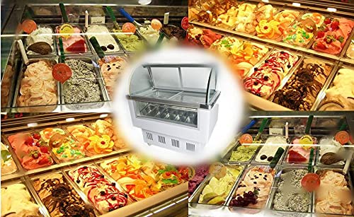 INTBUYING Commercial Hard Ice Cream Showcase 12 Pan Gelato Dipping Cabinet Freezer Display Case 110V