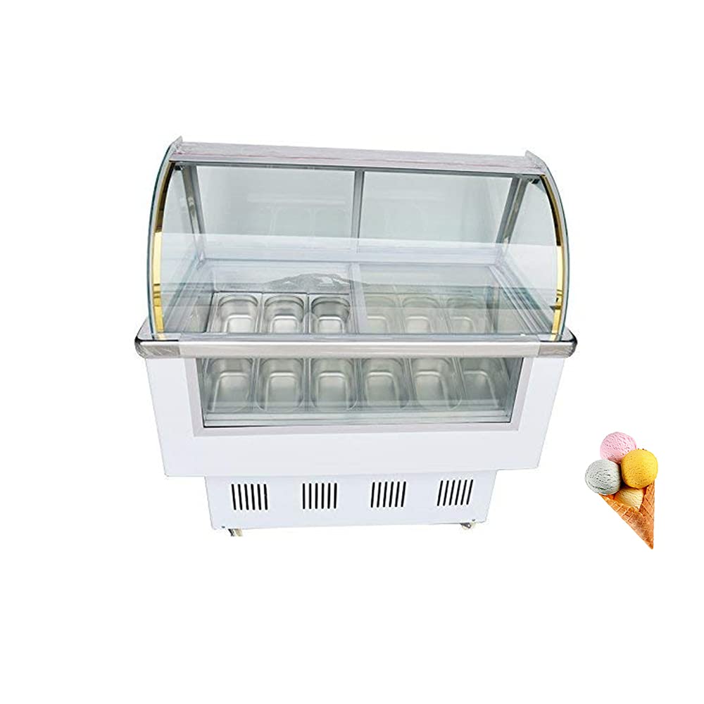INTBUYING Commercial Hard Ice Cream Showcase 12 Pan Gelato Dipping Cabinet Freezer Display Case 110V