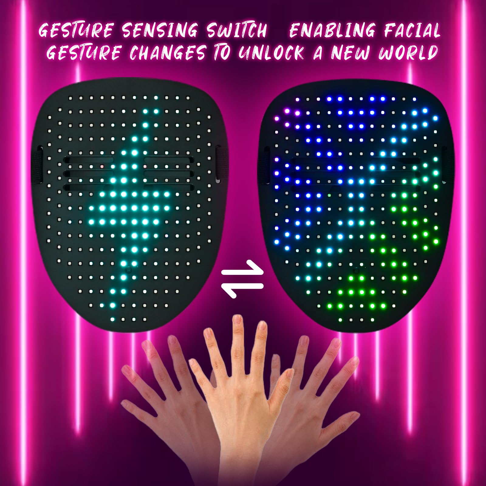 AINSKO Led Mask with Gesture Sensing,Halloween Costumes for Kids Men Women Costume Cosplay Party (Kids)