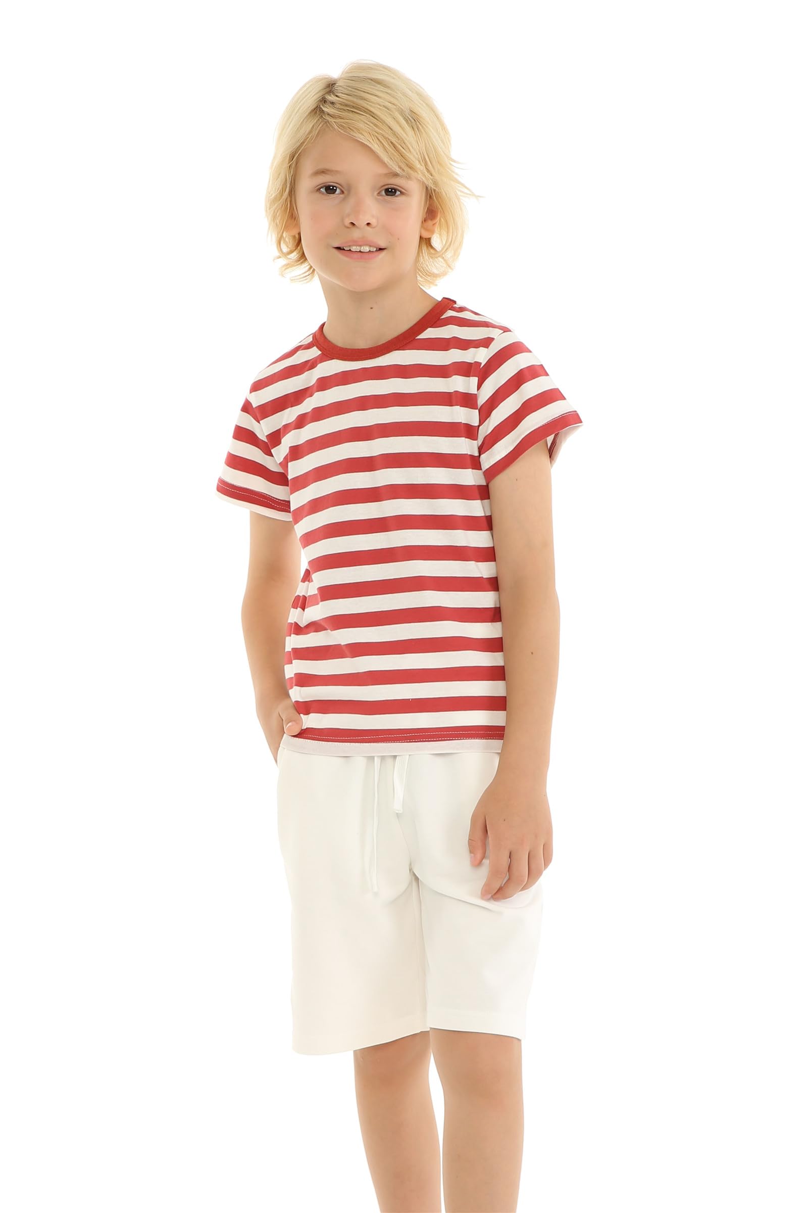Mud Kingdom Big Boys Red Stripe T-Shirt Short Sleeve Casual Holiday 9-10 Years