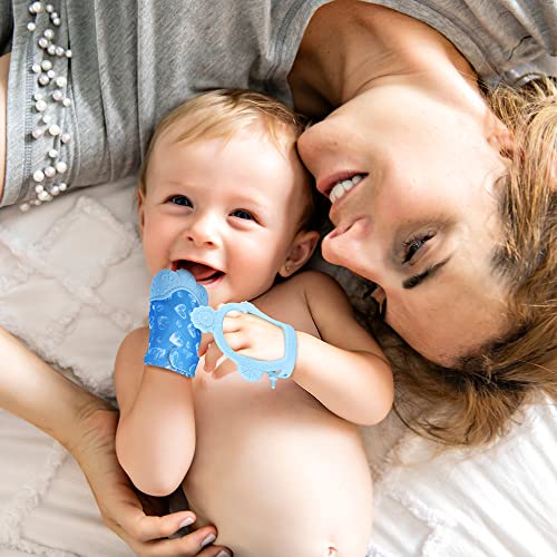 Vicloon Silicone Teething Mitt, 2Pcs Baby Teething Mitten with Adjustable Strap, Crinkle Sound and Textured, Self Soothing Baby Chew Toys for 0-6month Infants