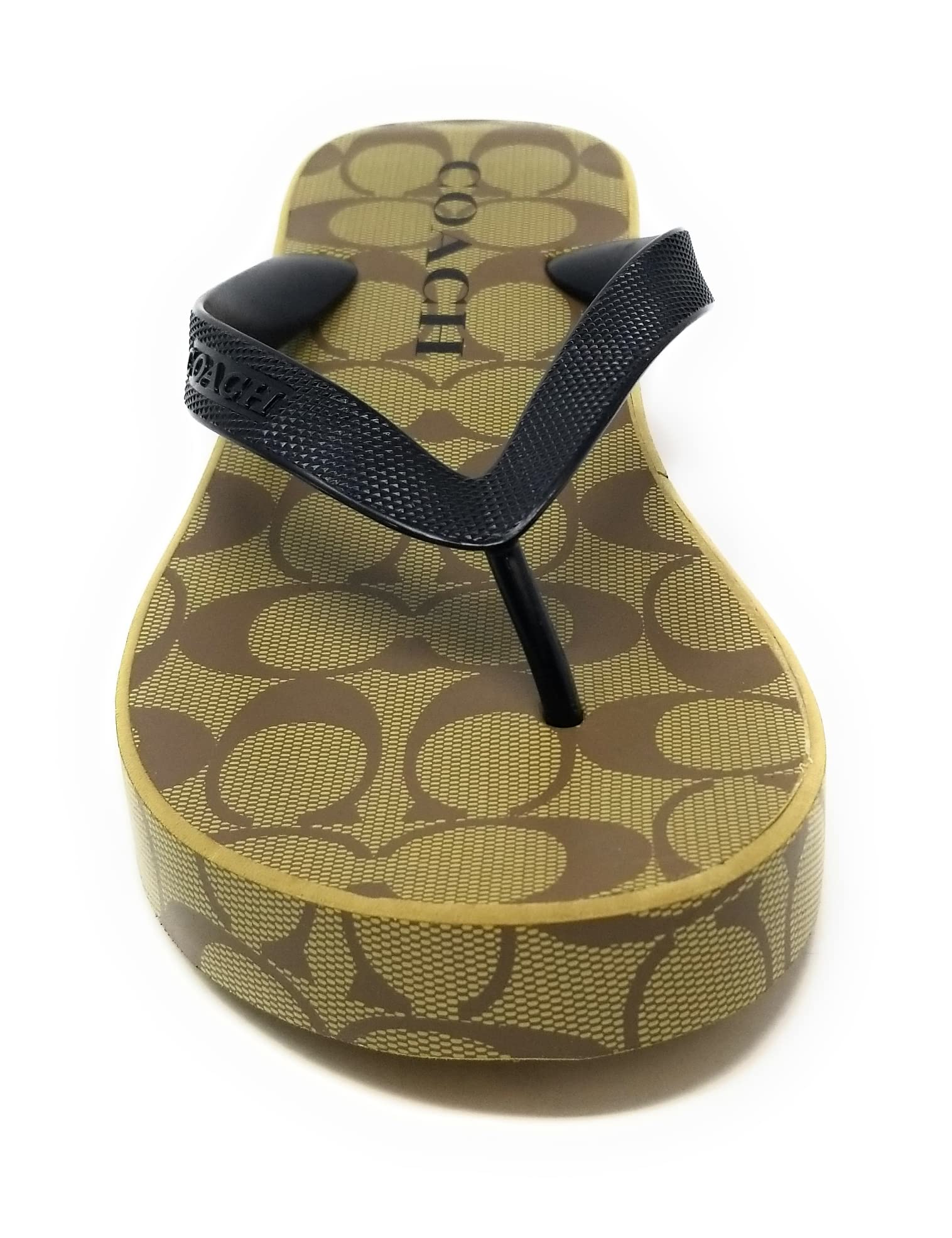 COACH Womens Lynn Flip Flops (Khaki - Black, us_footwear_size_system, adult, women, numeric, medium, numeric_8)
