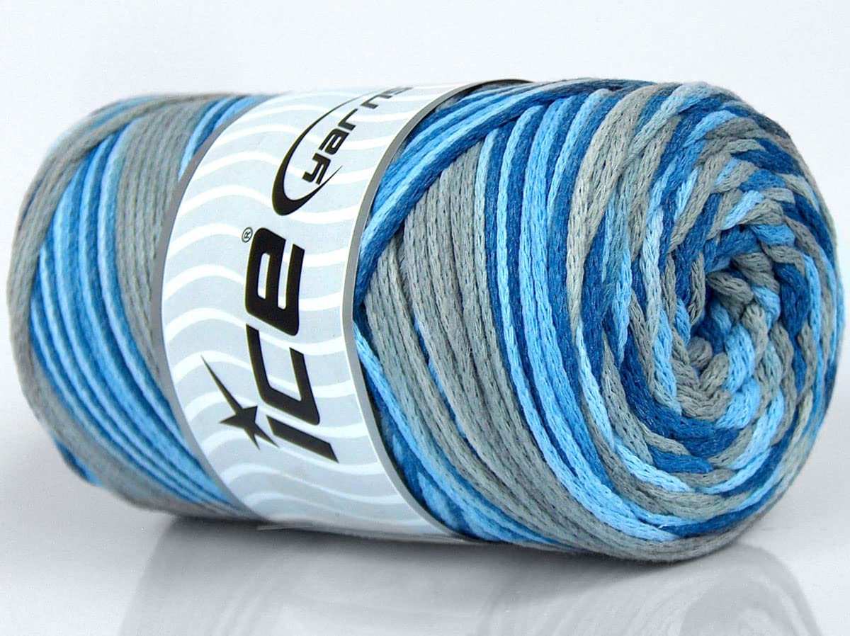250 gr ICE YARNS Macrame Cotton Print (80% Cotton) Yarn Blue Shades Grey Shades