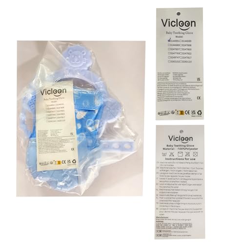 Vicloon Silicone Teething Mitt, 2Pcs Baby Teething Mitten with Adjustable Strap, Crinkle Sound and Textured, Self Soothing Baby Chew Toys for 0-6month Infants