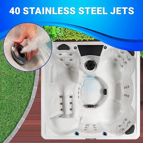 AquaLife Nautical 4-Person 24-Jet Acrylic Non-Lounger Hot Tub with Face-to Face Seating, Bluetooth Stereo, Insulated Cover