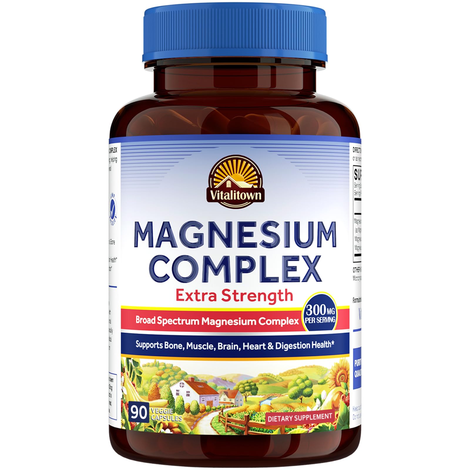Vitalitown Magnesium Complex Supplement | 300mg Elemental Magnesium | Magnesium Citrate Glycinate Taurate Malate | Non-GMO, No Gluten, 90 Vegan Magnesium Capsules for Bone Muscle Brain Heart