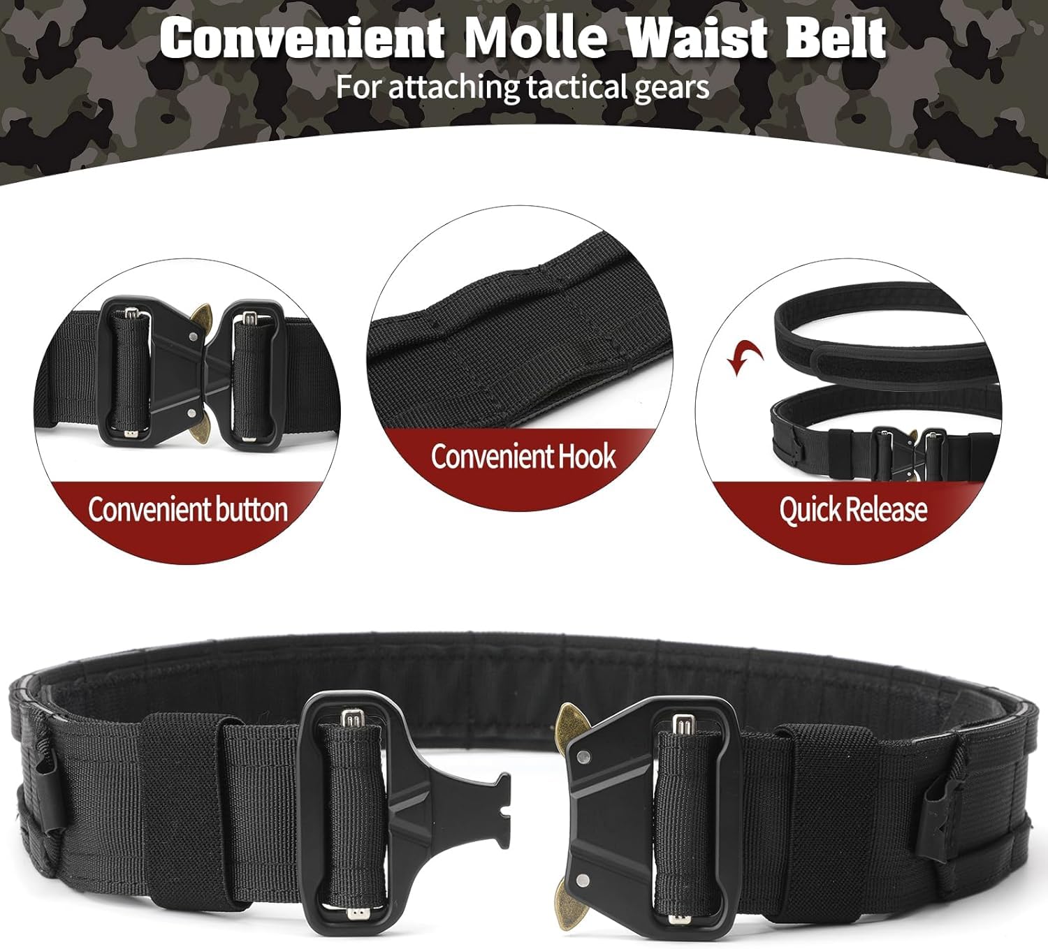 BOMTURN Battle Belt Tactical Belt with Accessories: Duty Belts Law Enforcement Combat Airsoft Police Belts with Pouches 7pcs