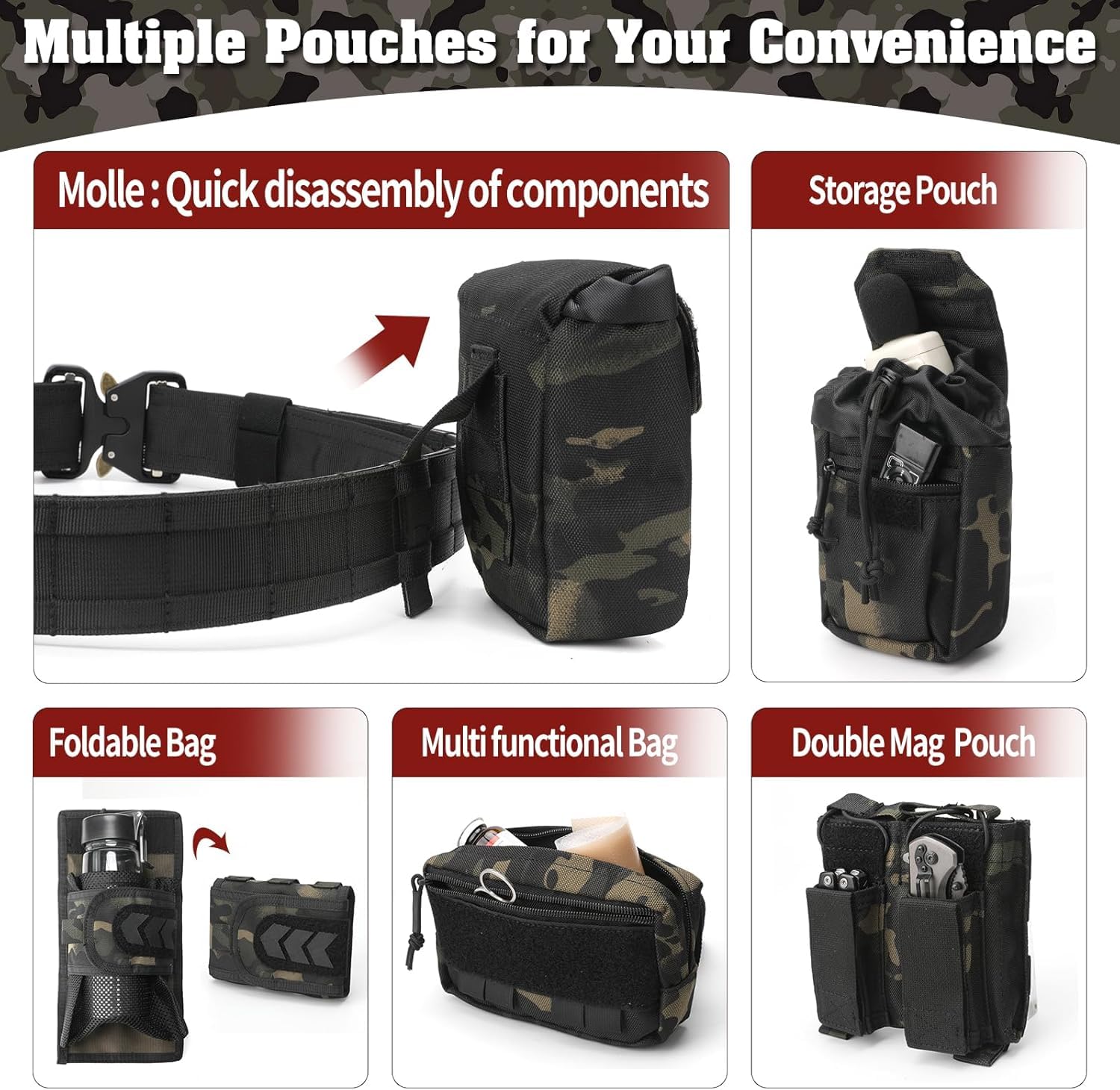 BOMTURN Battle Belt Tactical Belt with Accessories: Duty Belts Law Enforcement Combat Airsoft Police Belts with Pouches 7pcs