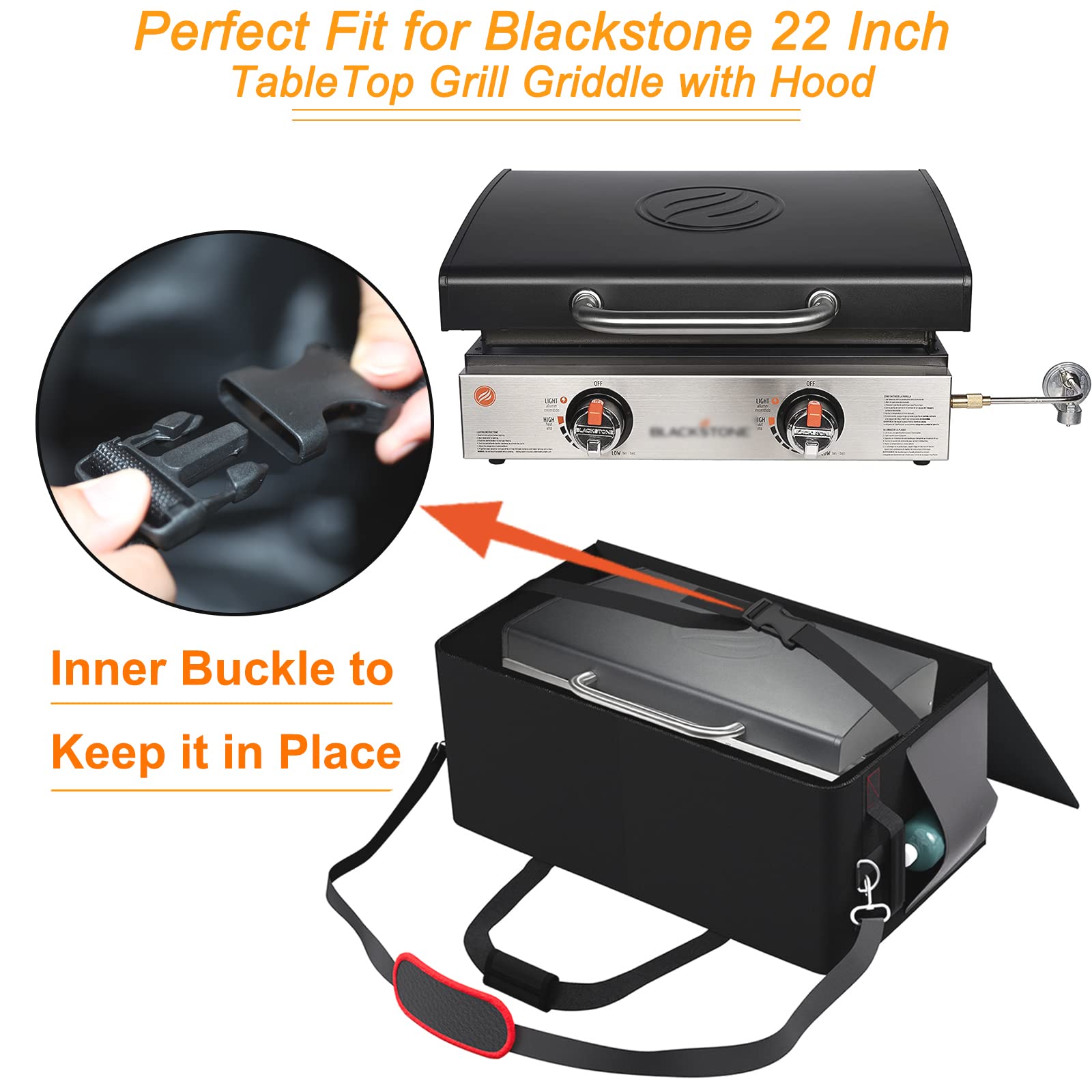 EDIBIN 22 Inch Griddle Carry Bag Fits for Blackstone 1813 22 inch Tabletop Griddle with Hood Lid,Exclusively Fits for Blackstone Tabletop Griddle 22 inch with hood Carry Bag,600D Polyester Heavy Duty