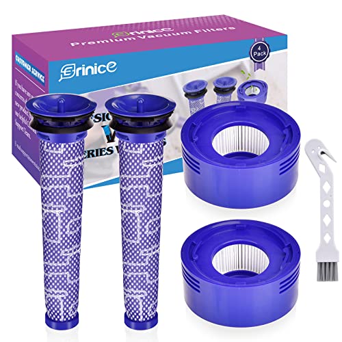 Erinice V8 Animal Filter Replacements for Dyson V7 Animal V8 Absolute SV10 Cordless Stick Vacuum Cleaner, 2 Post & 2 Pre Motorhead Hepa Filters Replacement, Compare to Part # 965661-01 & 967478-01