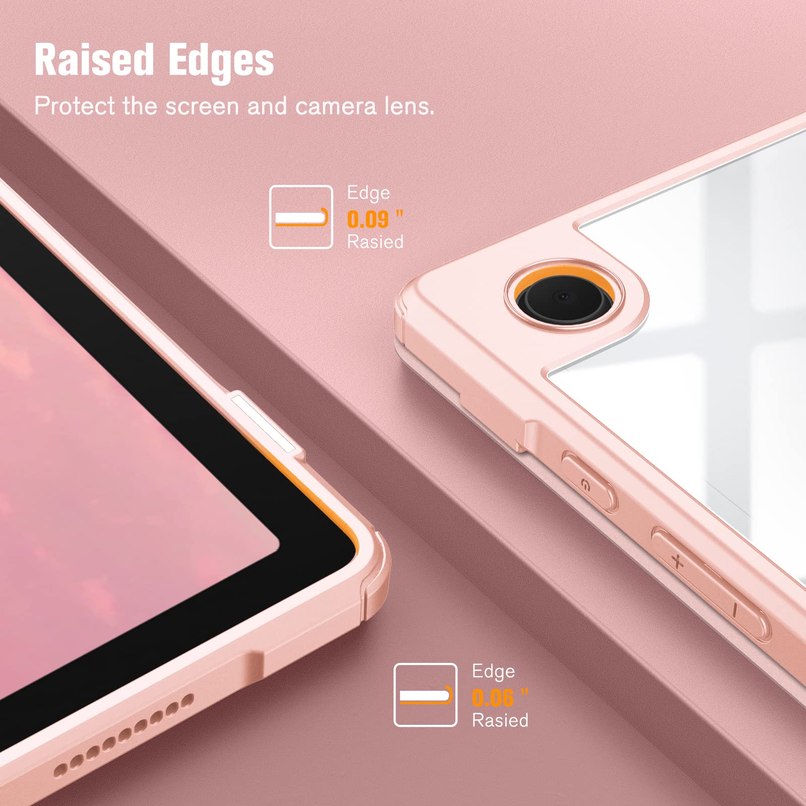 Fintie Hybrid Slim Case for Samsung Galaxy Tab A8 10.5 Inch 2022 Model (SM-X200/X205/X207), Shockproof Cover with Clear Transparent Back Shell, Auto Wake/Sleep, Rose Gold
