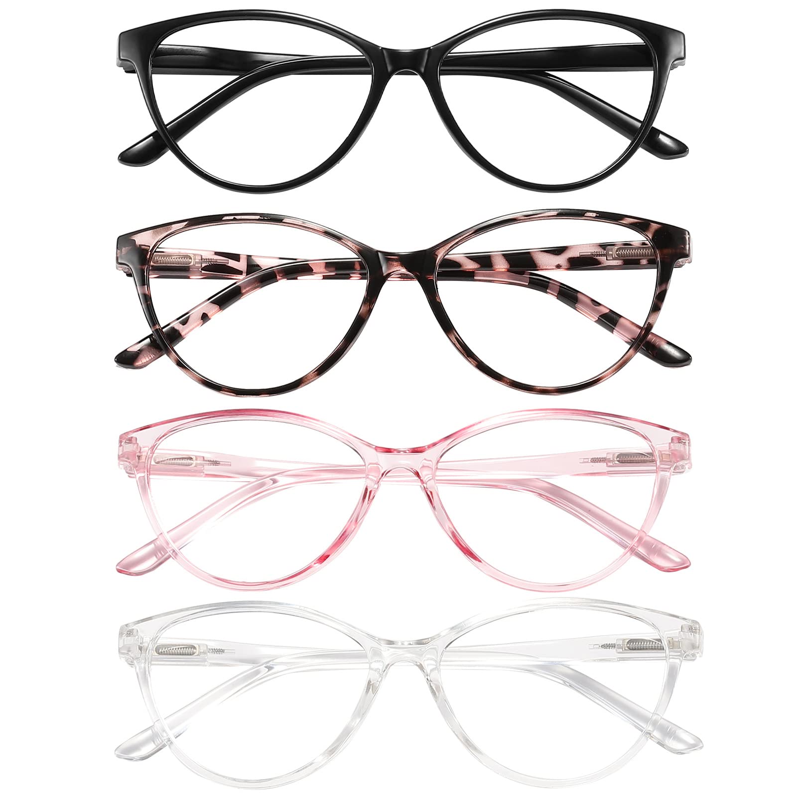 Przene 4 Pack Blue Light Blocking Reading Glasses,Cat Eye Reading Glasses With Spring Hinge Reader For Women/Men. (MIXED COLOR-C1, 0.0)