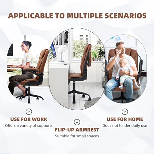 SEATZONE Office Desk Chair, High Back Ergonomic Managerial Executive Chairs, Headrest and Lumbar Support Desk Chairs with Wheels and Armrest, Camel