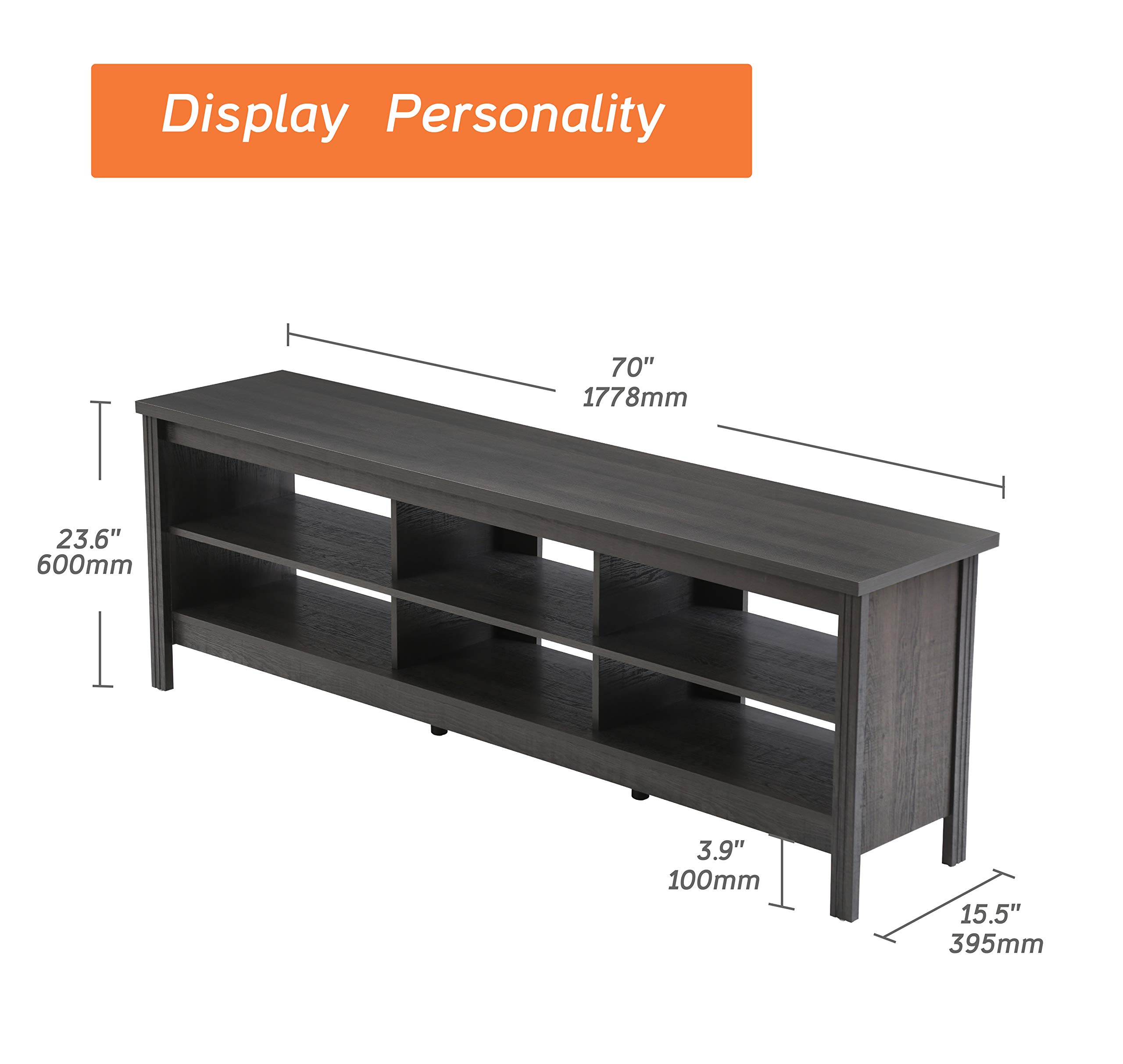 WAMapat LED TV Stand for 75 Inch TV, Modern Entertainment Center Console Table with Blue LED Light & 6 Cubbies, Living Room, Bedroom, Office, Black
