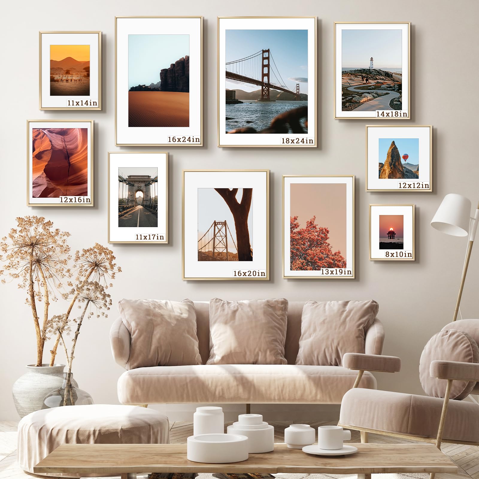 Frametory, 16x20 Metal Picture Frame with Mat for 11x14 Picture & Real Glass, Aluminum Photo Frame Collection (Gold, 2 Pack)