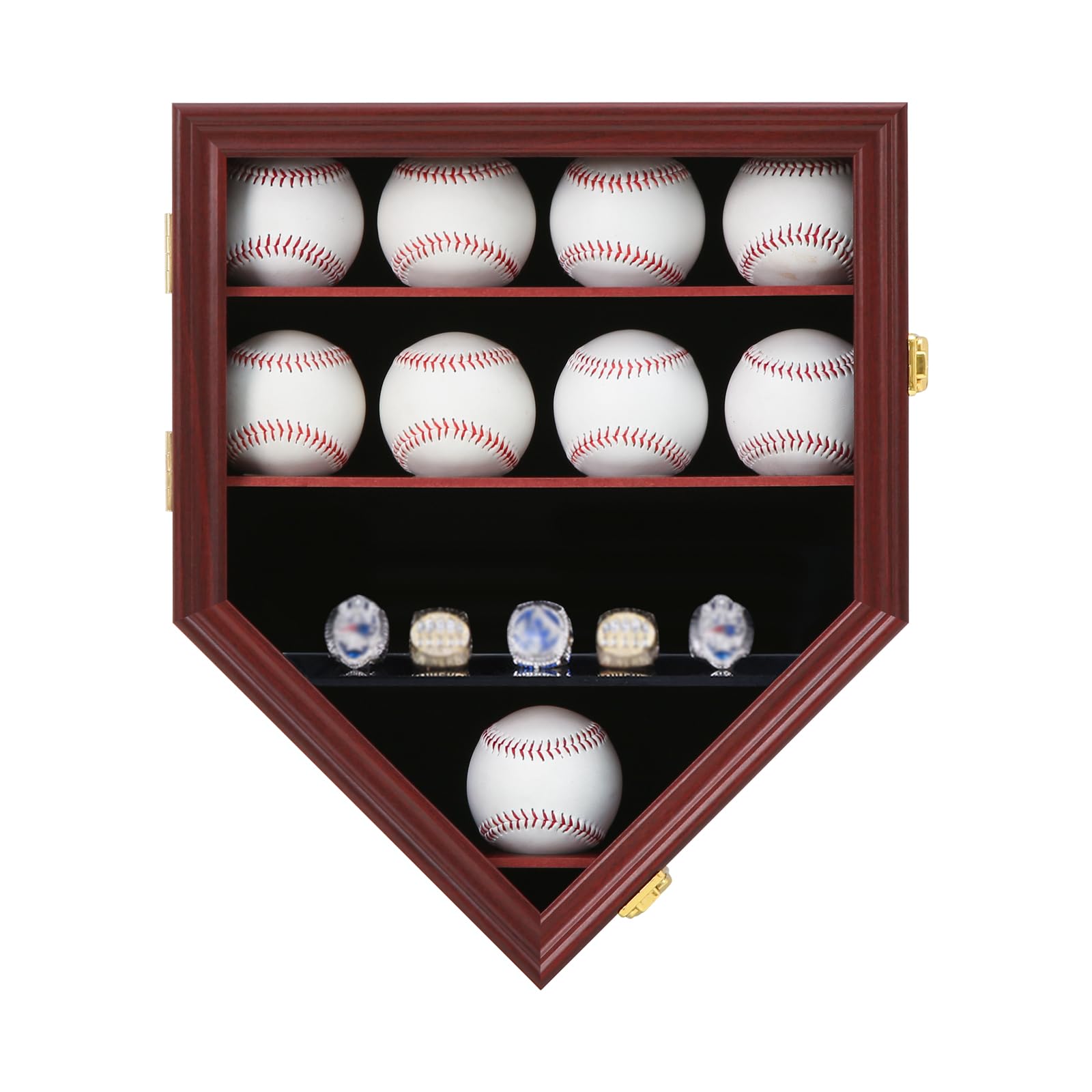 BYOSII Baseball and Championship Ring Display Case 12 Baseball Holders for Balls Display Baseball Ring Display Wall Cabinet with 98% Uv Protection for Collection Autographed Baseball Championship Ring