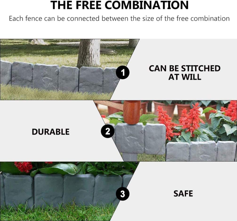 MYOYAY 80pcs Garden Landscape Border Edging - 65ft Plastic Fencing Lawn Border Stone Effect Fence for DIY Decorative Flower and Grass Bed Edging,Interlocking Outdoor Lawn Stakes(Grey)