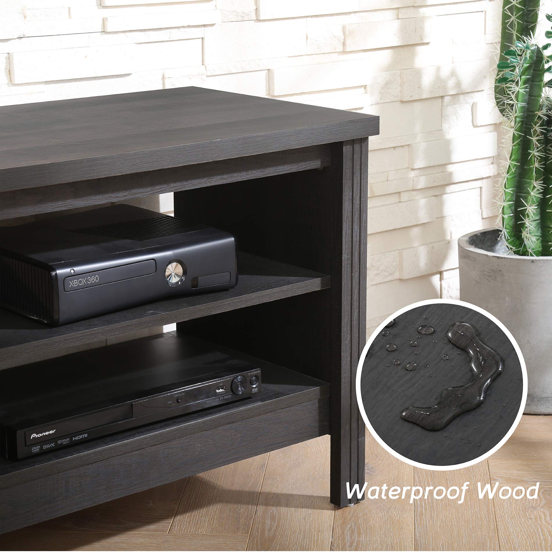 WAMapat LED TV Stand for 75 Inch TV, Modern Entertainment Center Console Table with Blue LED Light & 6 Cubbies, Living Room, Bedroom, Office, Black