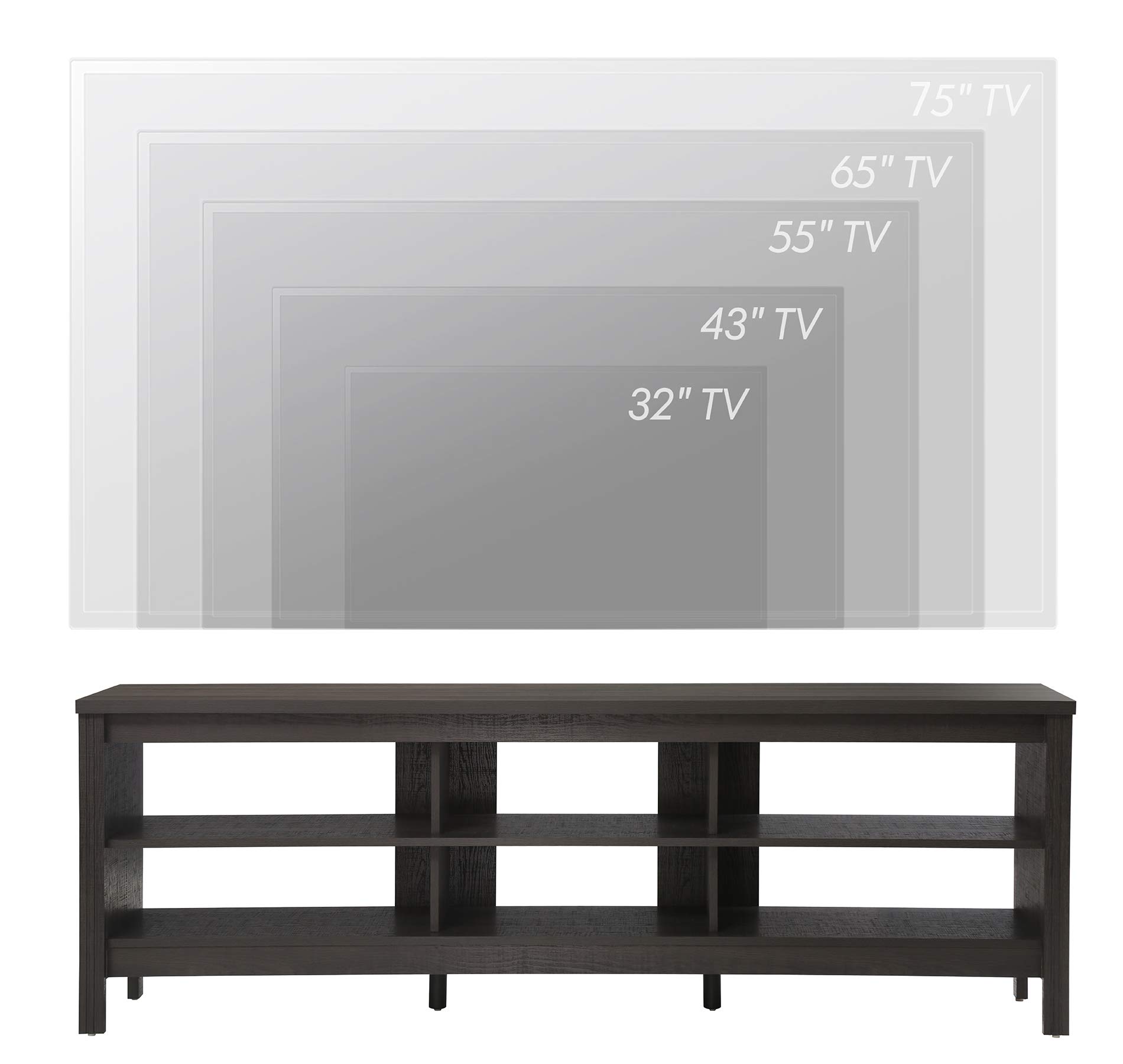 WAMapat LED TV Stand for 75 Inch TV, Modern Entertainment Center Console Table with Blue LED Light & 6 Cubbies, Living Room, Bedroom, Office, Black