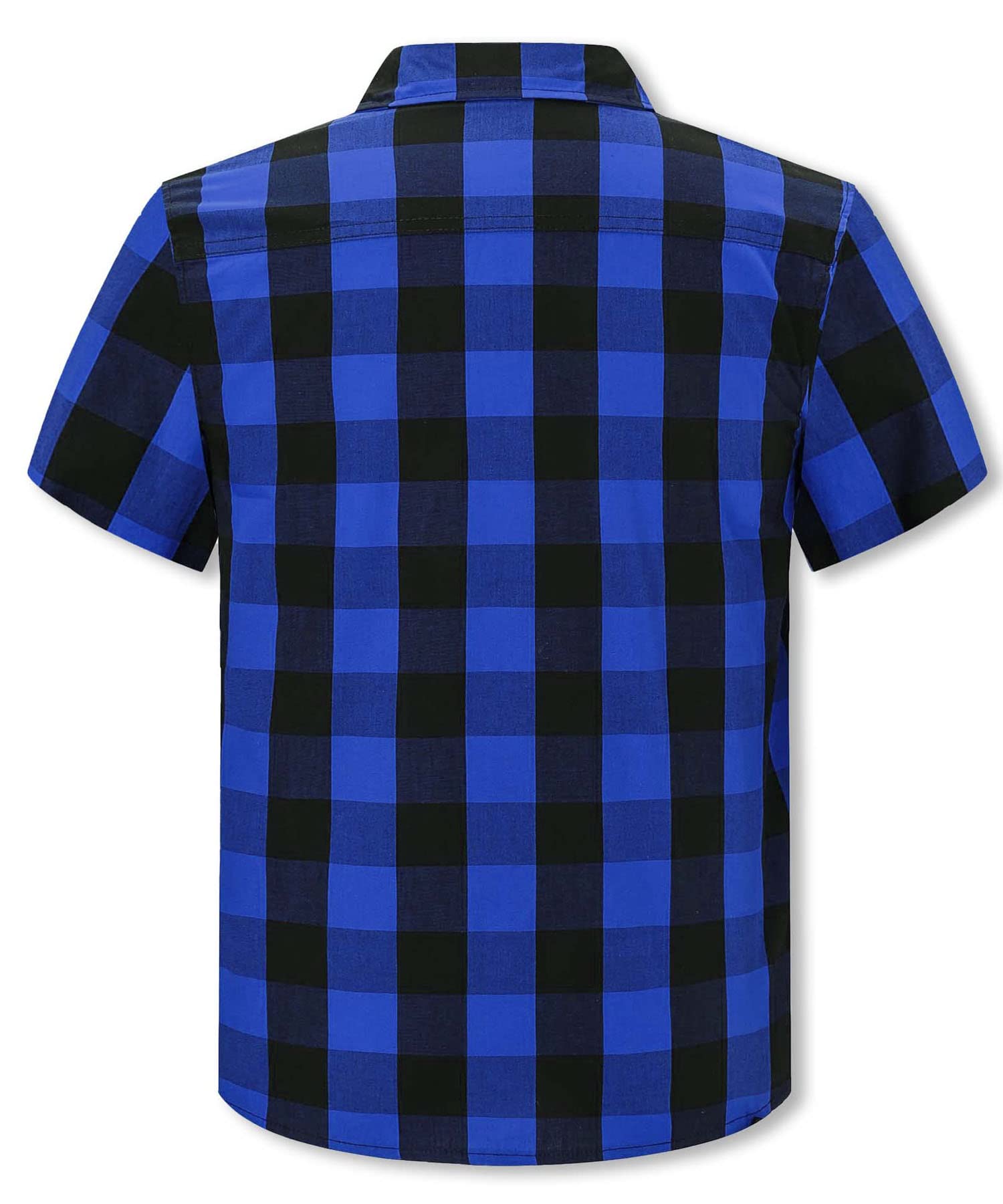 Cromoncent Mens Plaid Shirt Short Sleeve Summer Button Down Shirts Buffalo Plaid Blue, Large