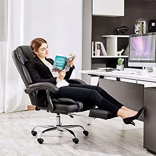 Massage Office Chair with Footrest,Ergonomic Executive Home Office Chairs,Faux Leather and Adjustable Height Swivel Recliner Computer Chair (Black)