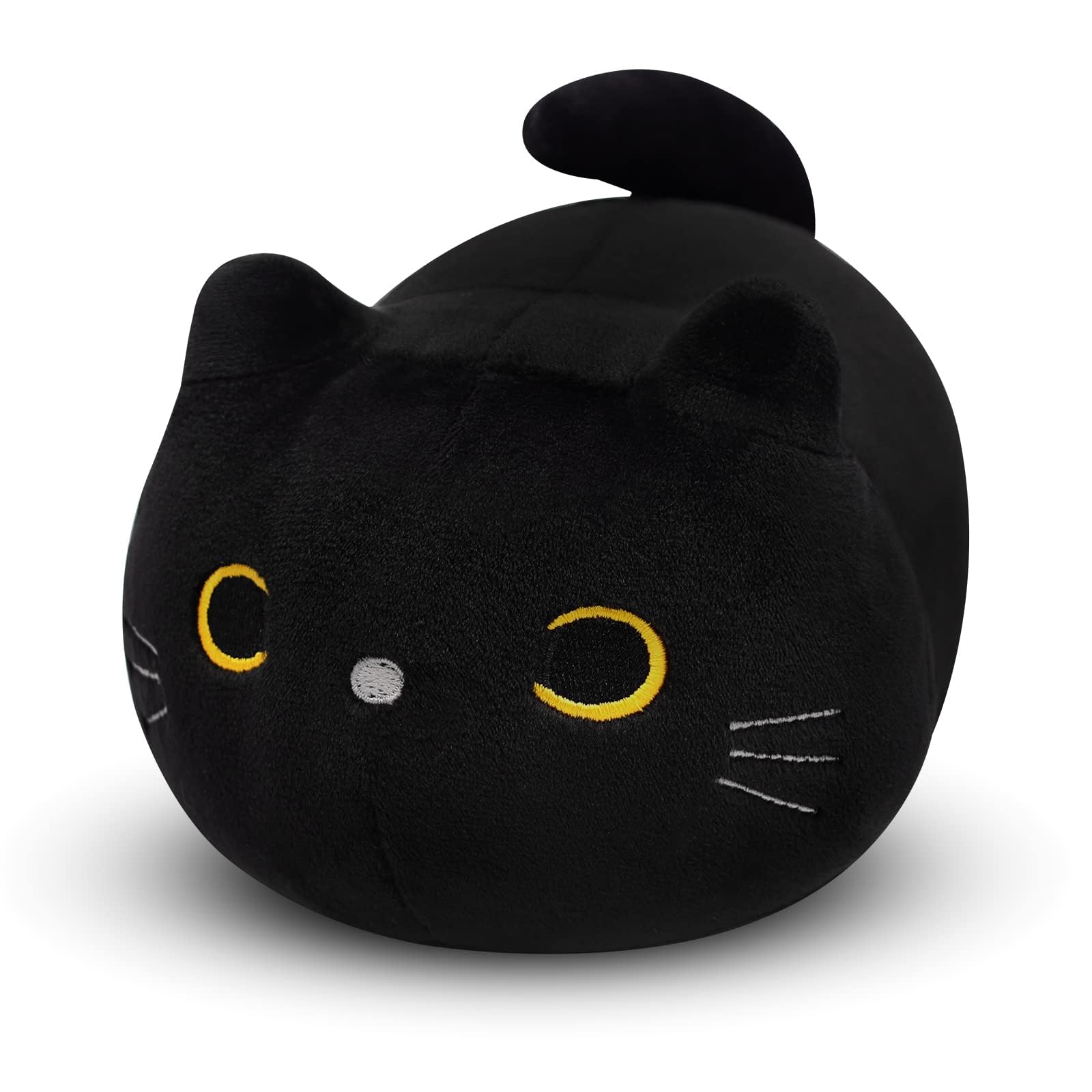 Desdfcer Black Cat Plush, 3D Cat Stuffed Animal Toy Pillow, Kawaii Cat Pillow Black Cat Plushies Cute Round Eyes Kitten Plush Doll Toy for Boys Girls Kids