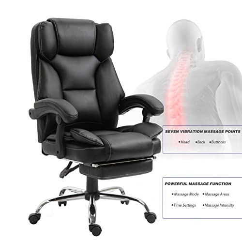 Massage Office Chair with Footrest,Ergonomic Executive Home Office Chairs,Faux Leather and Adjustable Height Swivel Recliner Computer Chair (Black)