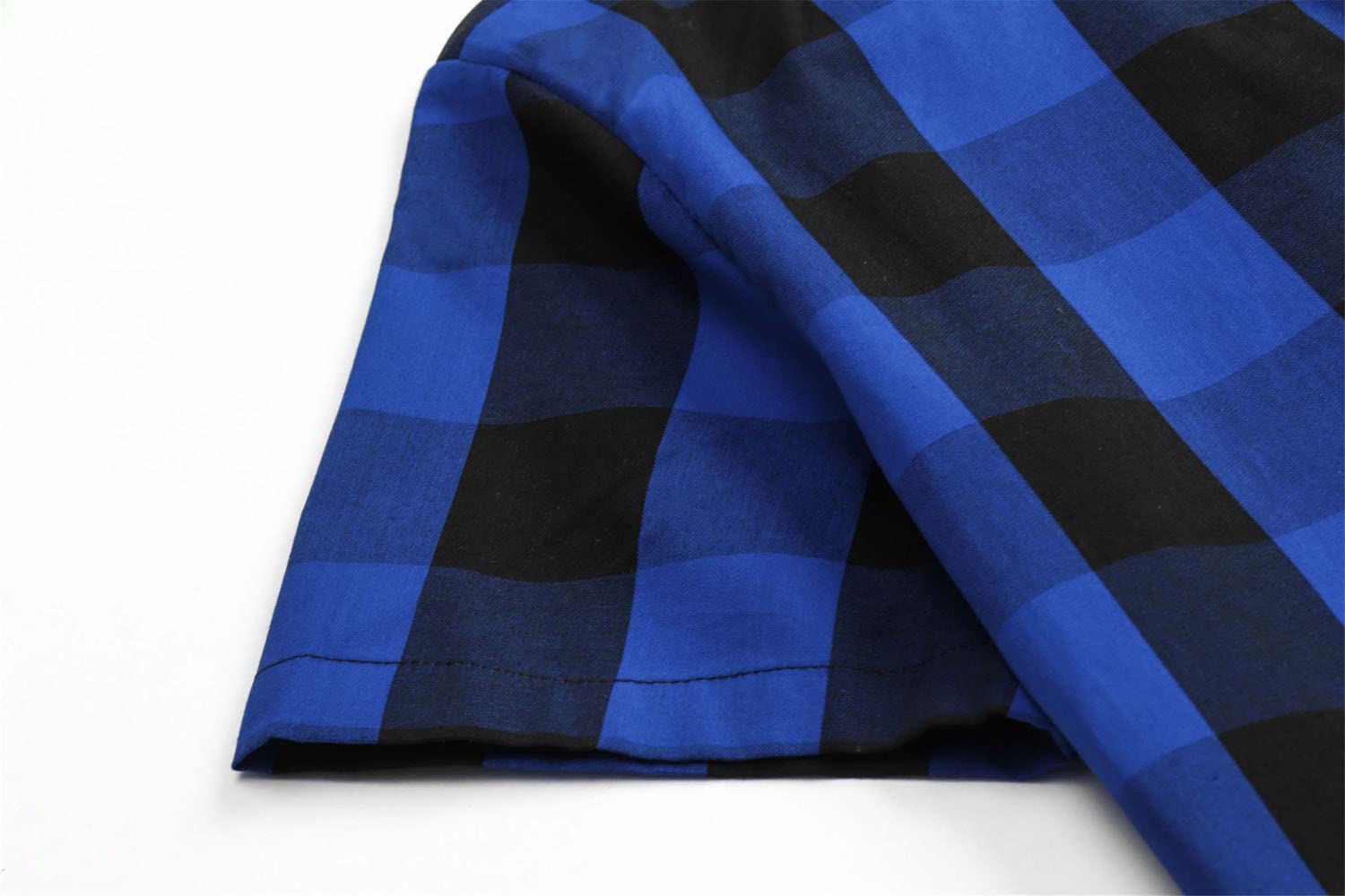 Cromoncent Mens Plaid Shirt Short Sleeve Summer Button Down Shirts Buffalo Plaid Blue, Large