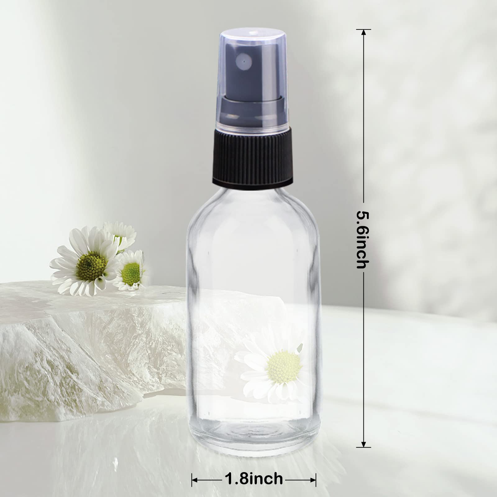 Wedama 4 oz Mini Glass Spray Bottles, Empty Small Spray Bottles with Funnel Dropper, Fine Mist for Hair, Travel, Plants, Cleaning Solutions and Skin Care (4 Pack Clear)