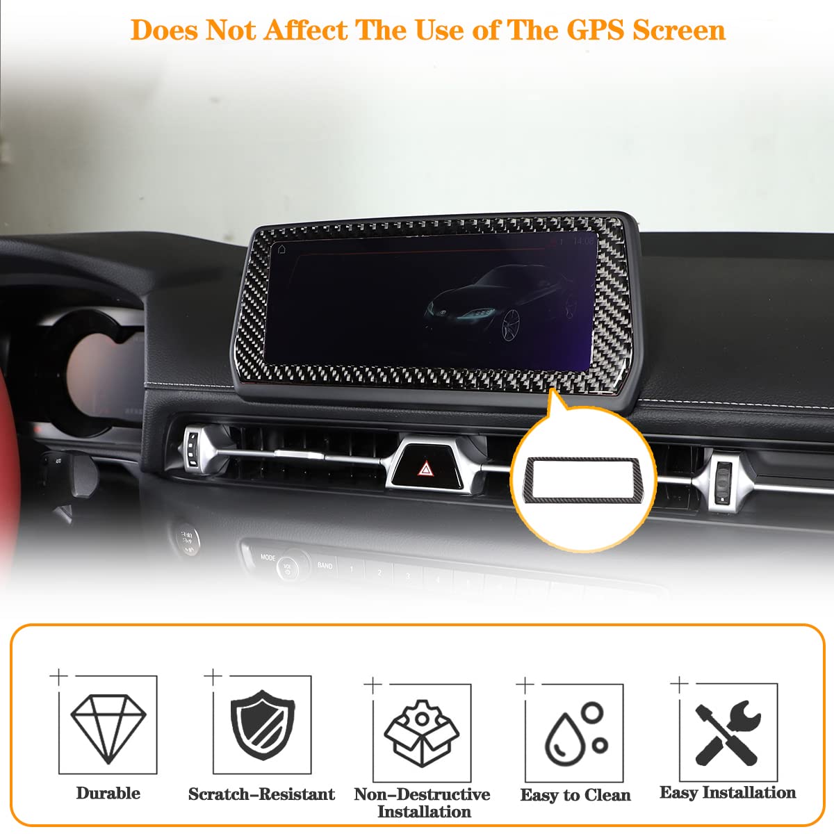 Soft Carbon Fiber GPS Screen Frame Fit for Toyota Supra GR A90 A91 MK5 2019-2024 Navigation Screen Trim Sticker, Center Display Frame Trim Cover Decoration, 1 PCS (Black)