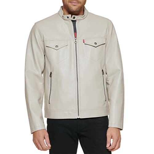 Levi's Men's Faux Leather Racer Jacket, Oyster, Large