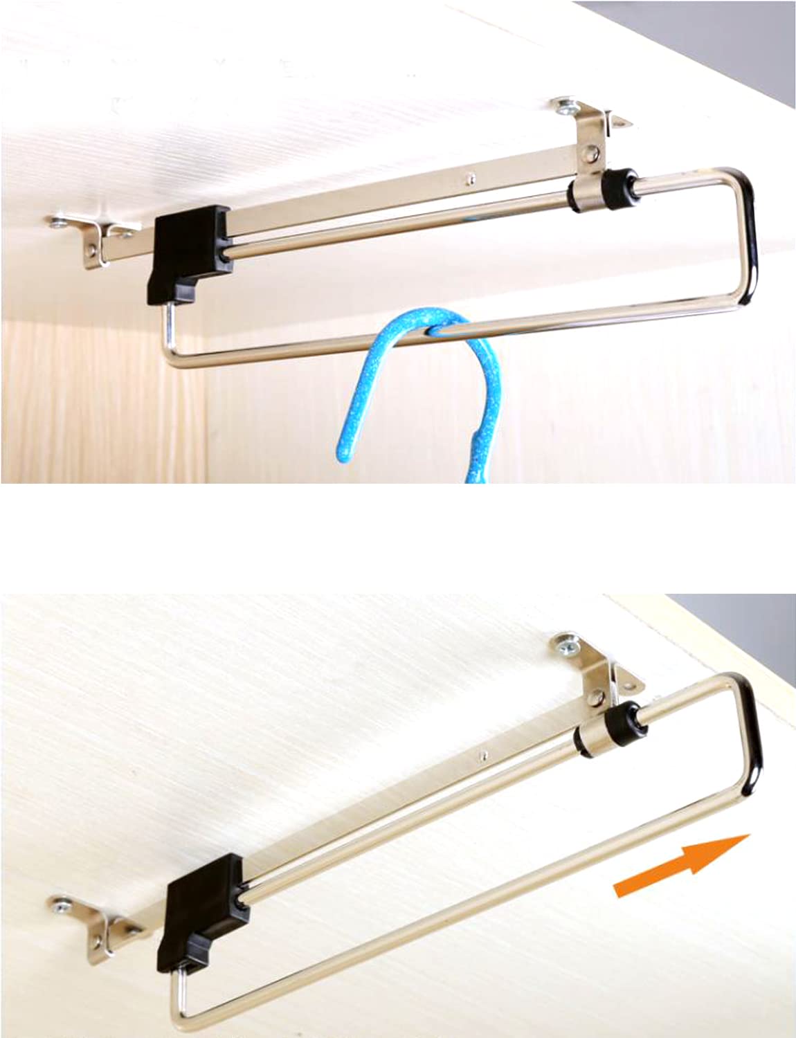 Closet Pull Out Autuwintor Pull-Out Closet Valet Rod Adjustable Wardrobe Clothing Rail Side Mount with Mounting Screws Cold Rolled Steel Black Silver, Retractable 10-Inches,Quantity-2