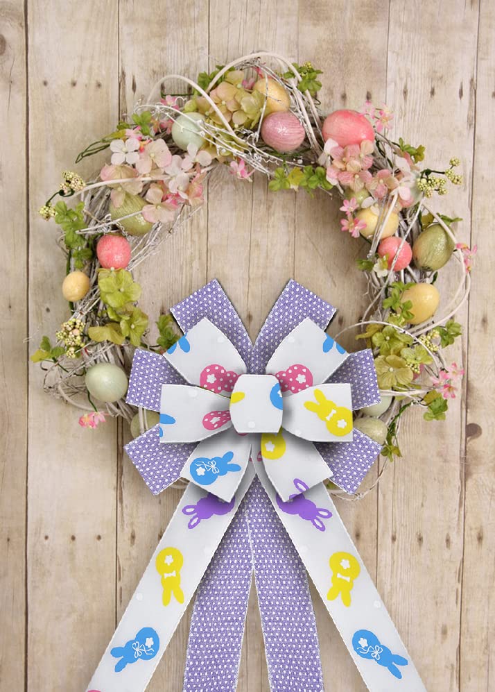 Spring Easter Ribbons for Wreath Bows Wrapping Gifts, Polka-Dots Purple Ribbons for Easter Decoration DIY Crafts, 2.48" X 10 Yards Spring Wired Edge Burlap Ribbon