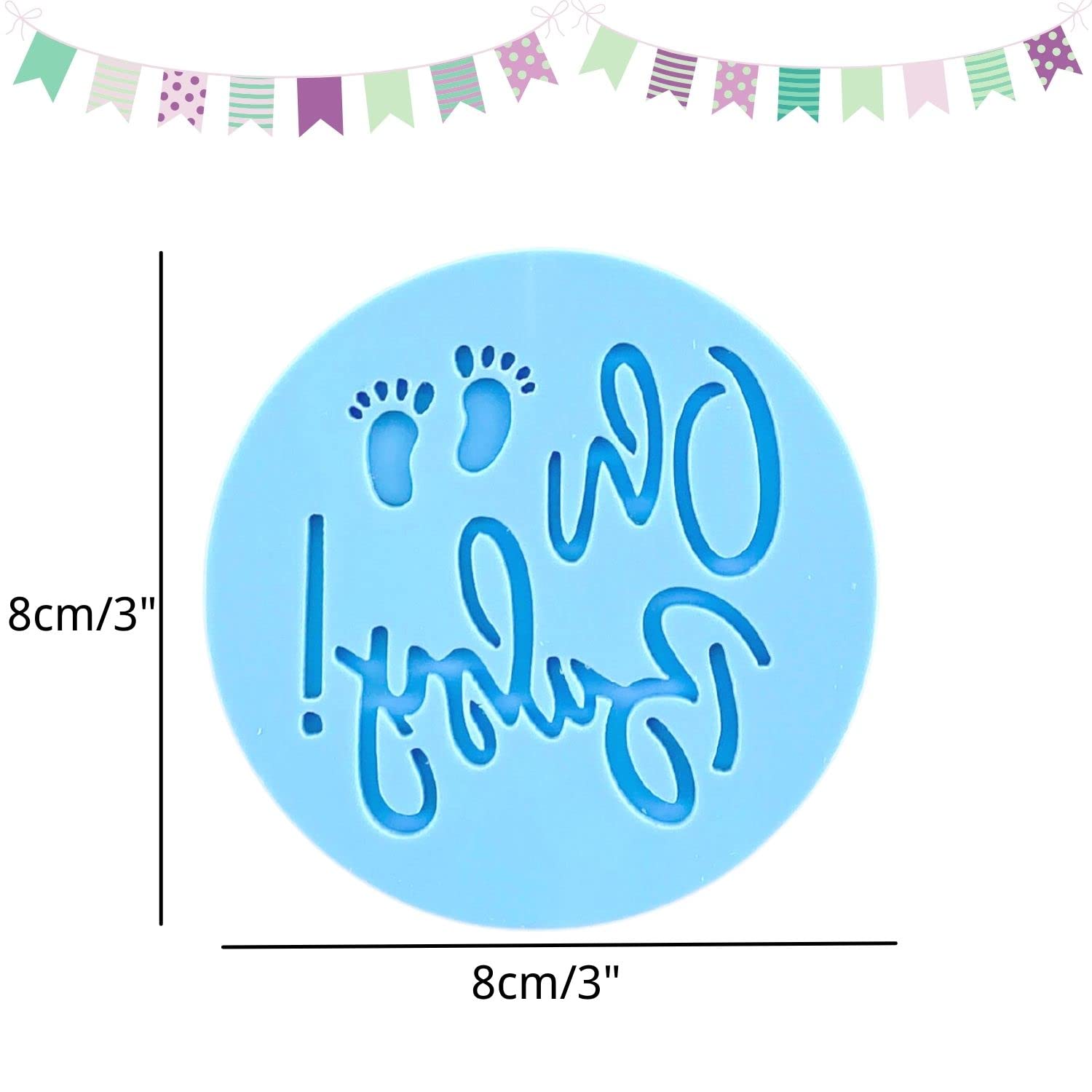 Crethinkaty Baby Shower Fondant Embosser "Oh Baby with Footprint" Shape 3D Design Cookie Stamp for Baking Cookies,Decorating Cake/Sugar Paste/Cupcake