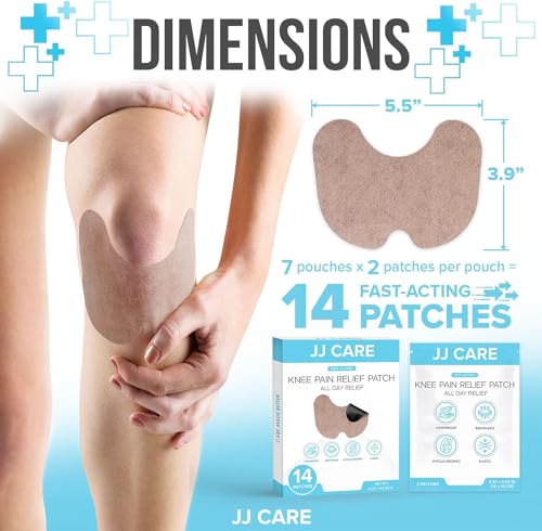 JJ CARE Knee Patches - 14 Pcs Knee Patches for Pain Relief Extra Strength - 5.5" x 3.9" Pain Relief Patch for Knee, Knee Pain Relief Patch for Arthritis, Inflammation, Sciatica, Muscle & Joint