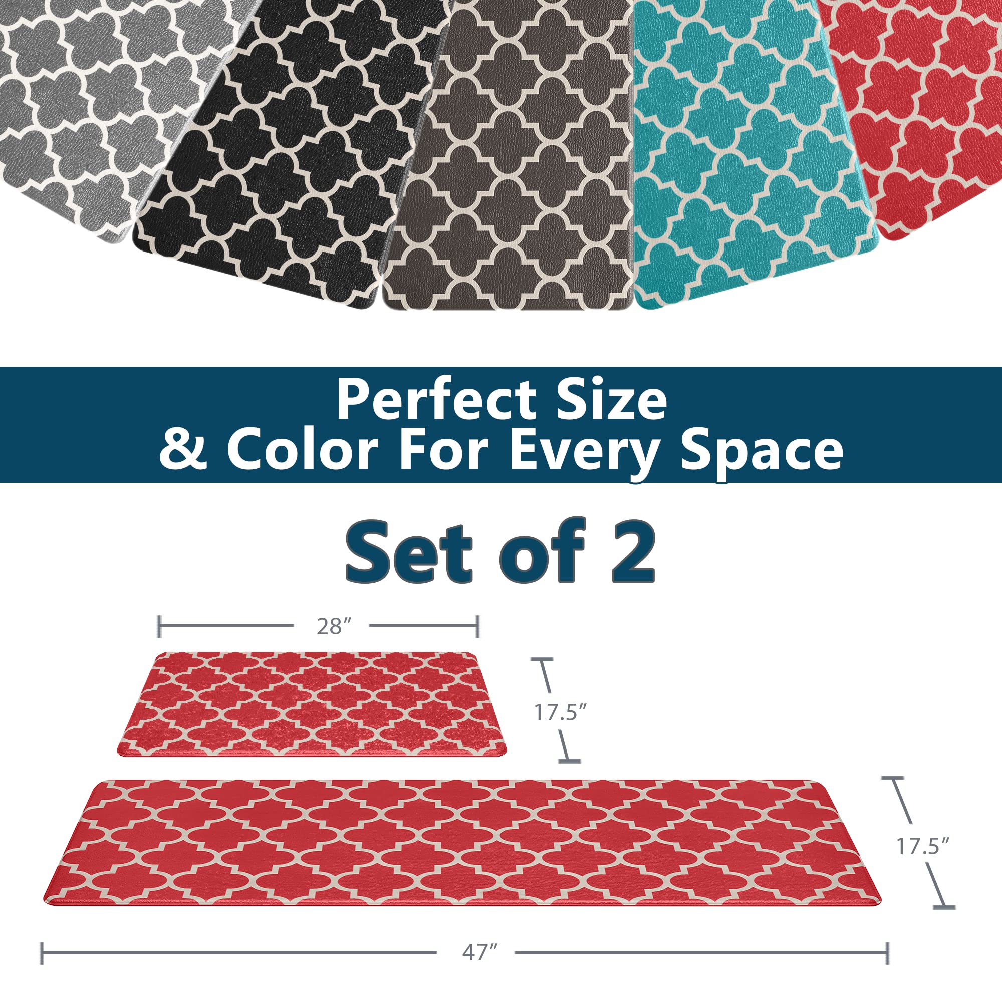 ComfiLife Kitchen Mats for Floor (2 PCs) β Cushioned Anti Fatigue Kitchen Rug for Comfortable Standing β Waterproof, Easy Clean, Non-Slip, Thick Kitchen Mat Set for Home, Office, Sink, Laundry (Red)