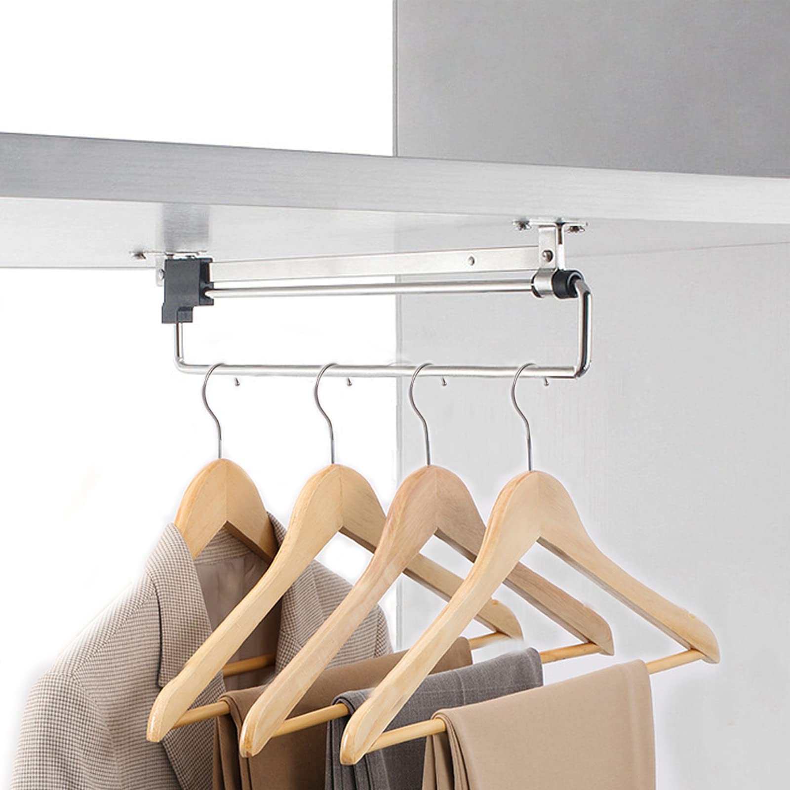 Closet Pull Out Autuwintor Pull-Out Closet Valet Rod Adjustable Wardrobe Clothing Rail Side Mount with Mounting Screws Cold Rolled Steel Black Silver, Retractable 10-Inches,Quantity-2