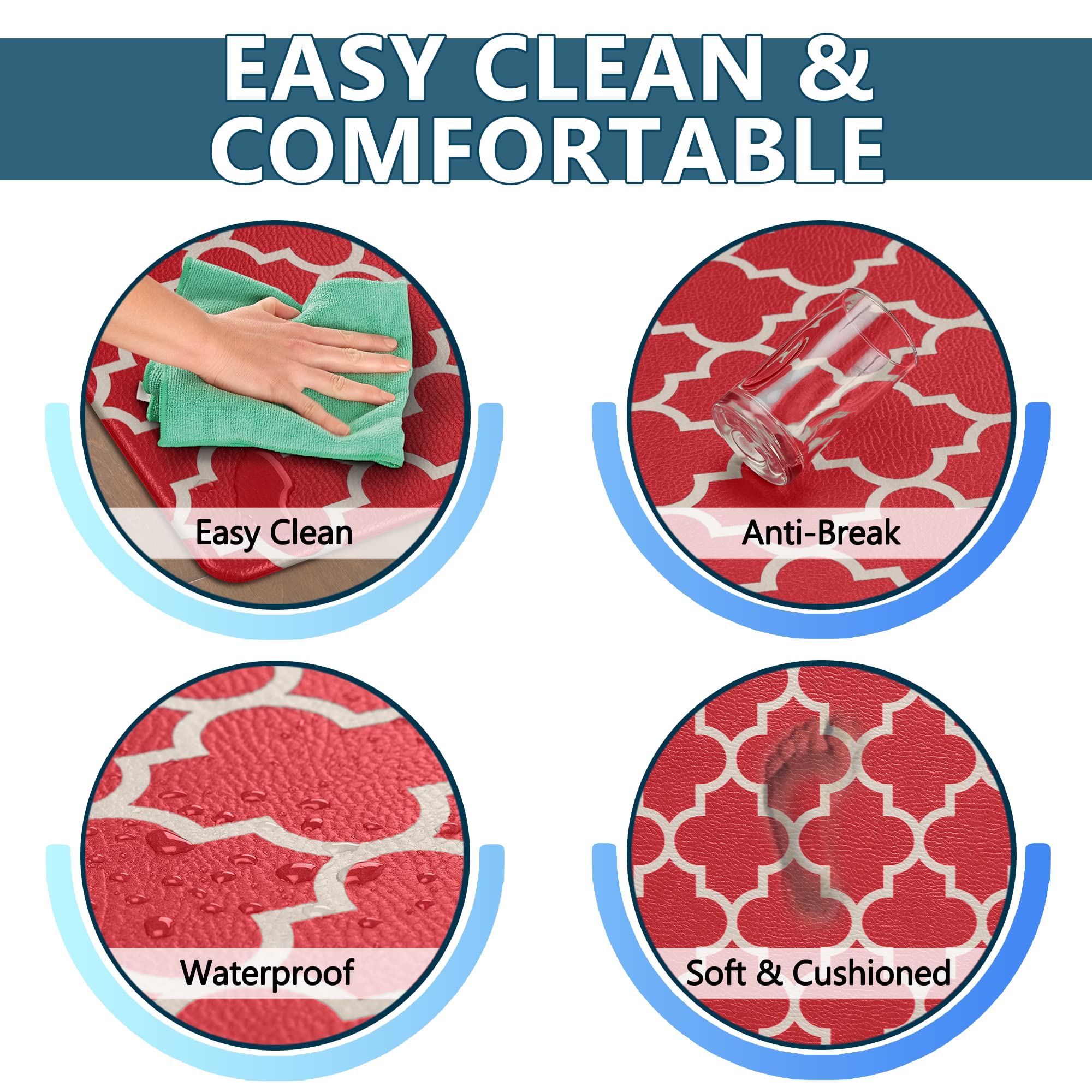 ComfiLife Kitchen Mats for Floor (2 PCs) β Cushioned Anti Fatigue Kitchen Rug for Comfortable Standing β Waterproof, Easy Clean, Non-Slip, Thick Kitchen Mat Set for Home, Office, Sink, Laundry (Red)