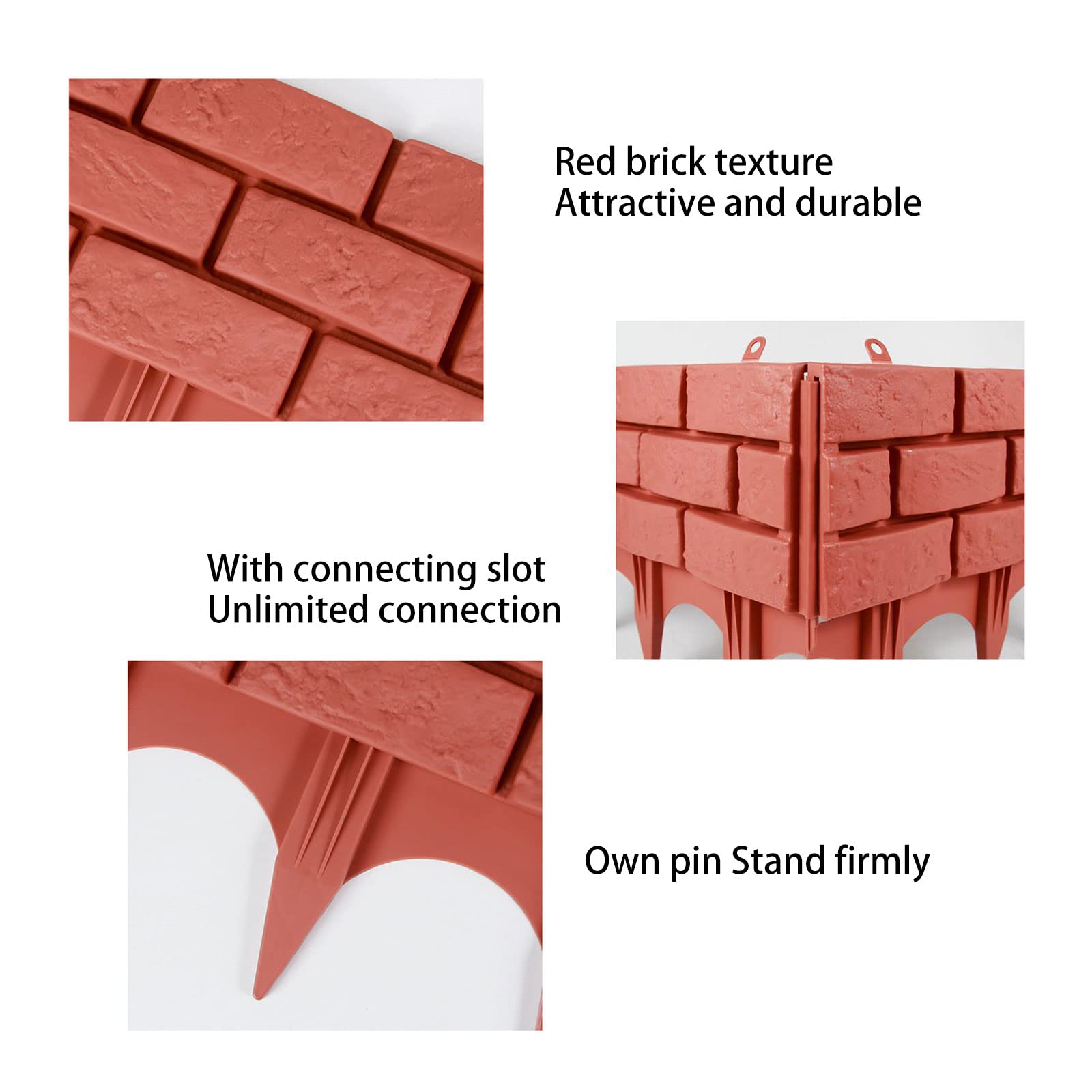 DNIEBW Garden Lawn Edging Set 6PCS Garden Border Edging Plastic Fence Plant Border Imitation Stone Brick for DIY Decorative Walkways Flower Bed & Grass Garden Border Edging - Red