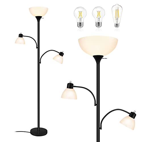 Luvkczc Torchiere Floor Lamp, Floor Lamps for Living Room, Modern Standing Lamp Tall Pole Lamp with Lampshade, Black Finish Bright Corner Light for Bedroom, Office, Reading
