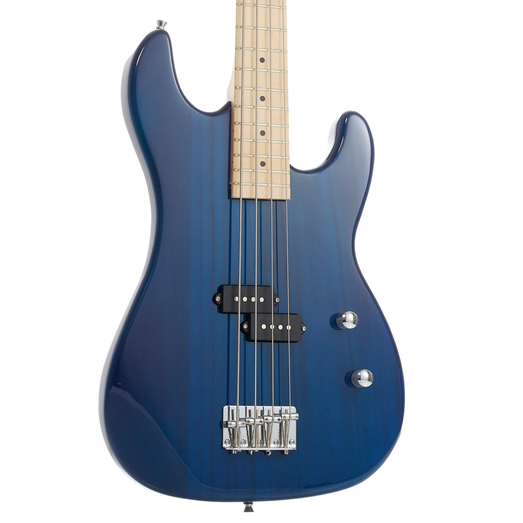 Davison Guitars Guitars 4-String Electric Bass Guitar, Blue - Full Size Right Handed Beginner Kit with Gig Bag and Accessories