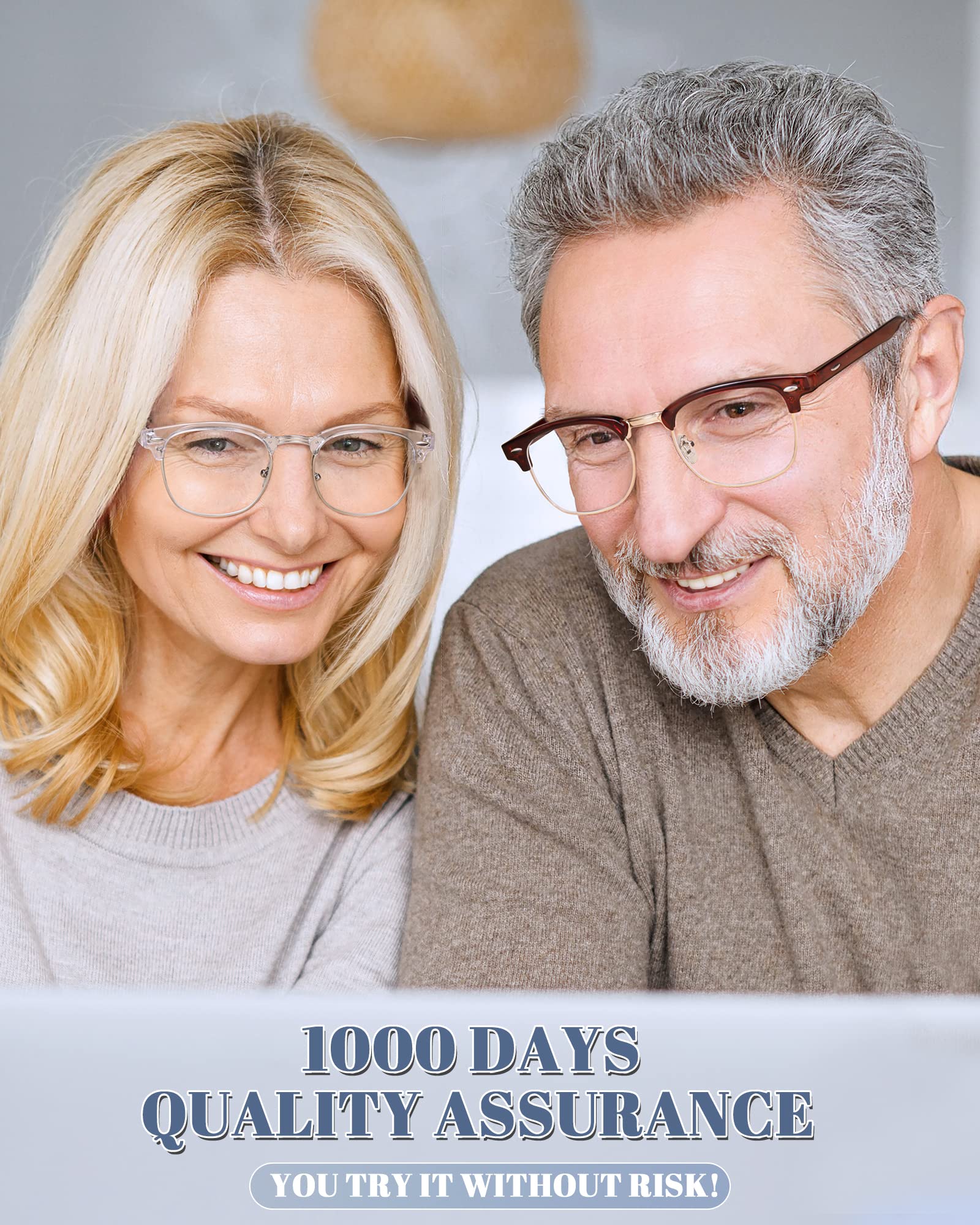 CCVOO 3 Pack Reading Glasses Blue Light Blocking, Retro Semi Rimless Readers for Men Women, Round Eyewear Filter UV400
