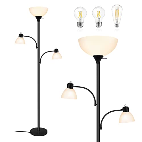 Luvkczc Torchiere Floor Lamp, Floor Lamps for Living Room, Modern Standing Lamp Tall Pole Lamp with Lampshade, Black Finish Bright Corner Light for Bedroom, Office, Reading