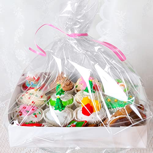 Morepack Large Cellophane Bags for Gift basket 30x30 Inches Clear Basket Bags 10Pieces